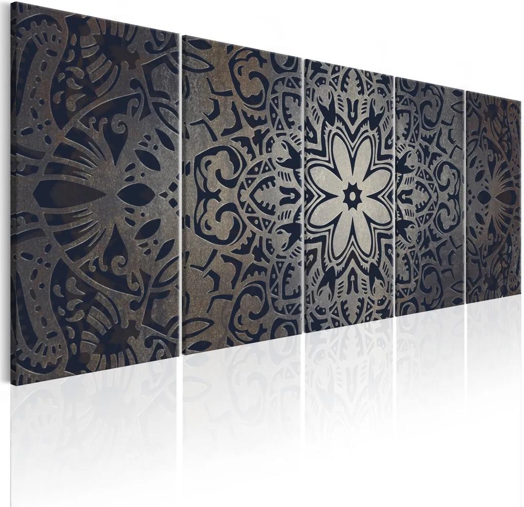 Pětidílný obraz mandala černá + háčky a hřebíčky ZDARMA Velikost (šířka x výška): 150x60 cm