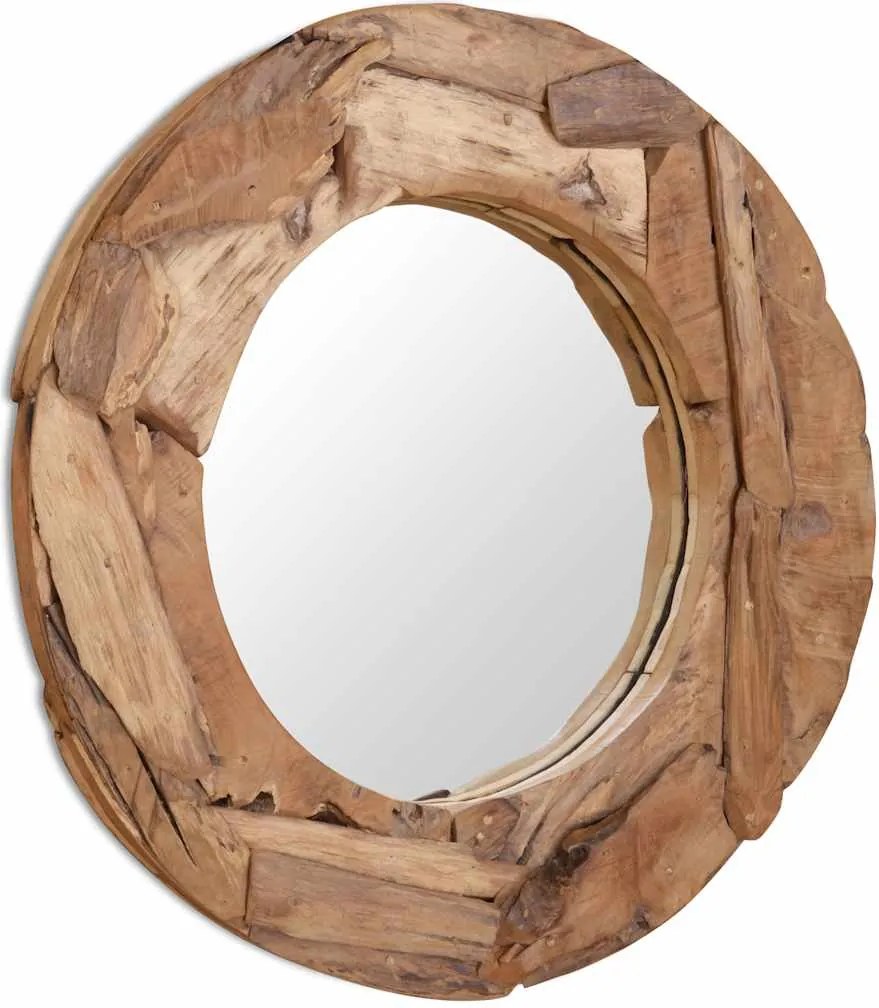 Dekorativní zrcadlo, kulaté, teak, 80 cm 244561