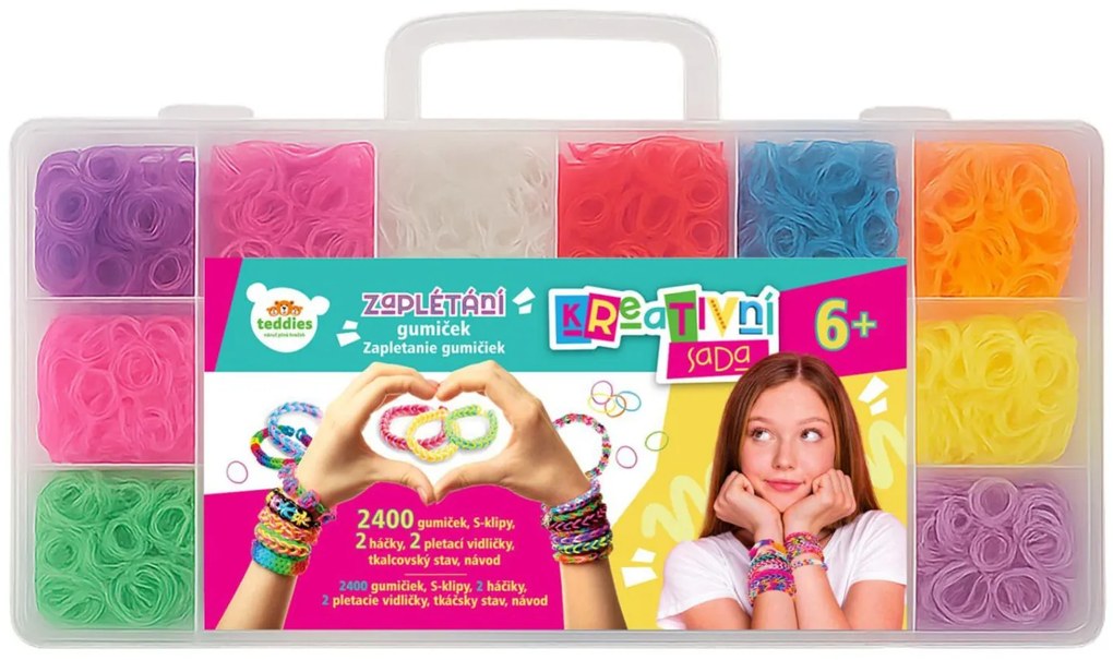 Teddies Kreativní sada Udělej si svůj náramek - pletací stav s doplňky v plastové krabici