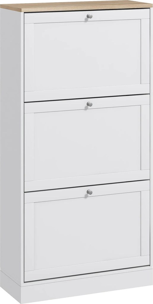 HOMCOM Úzký Botník se 3 Sklápěcími Dvířky, Úložný P prostor pro 18 Párů Bot do Úzkých Chodeb 60x23.5x115 cm Bílý | Aosom