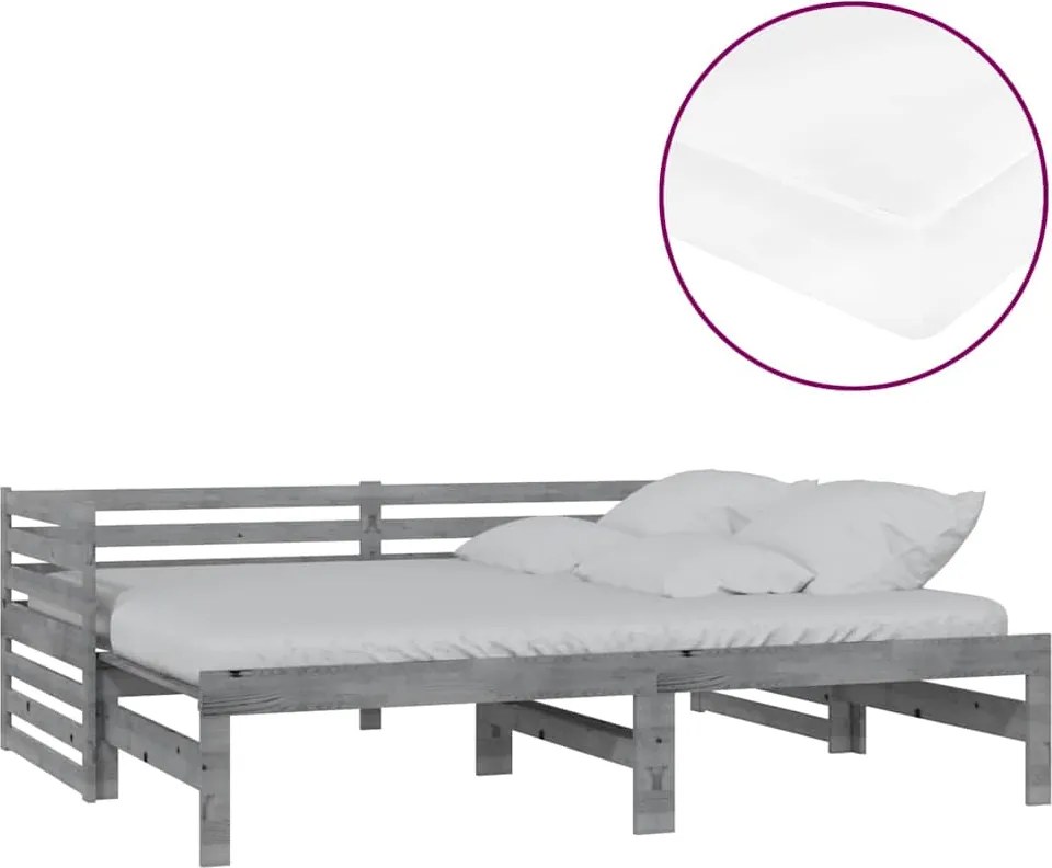 Výsuvná denní postel 2 × (90x200 cm) šedá masivní borové dřevo 3083671