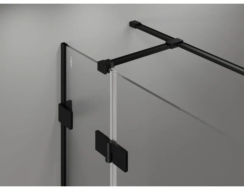 Mexen Lunar T, sklápěcí sprchový kout levý 110 x 70 cm, 8mm čiré sklo, černý profil, 834T-110-070-70-00-L