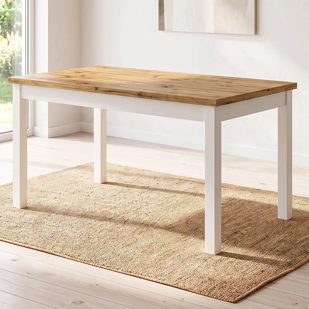 Rozkládací jídelní stůl PARMA | 120x80 cm | masiv buku + LDT 36 mm s ABS hranou | KVALITNÍ ZPRACOVÁNÍ | bílá/dub wotan