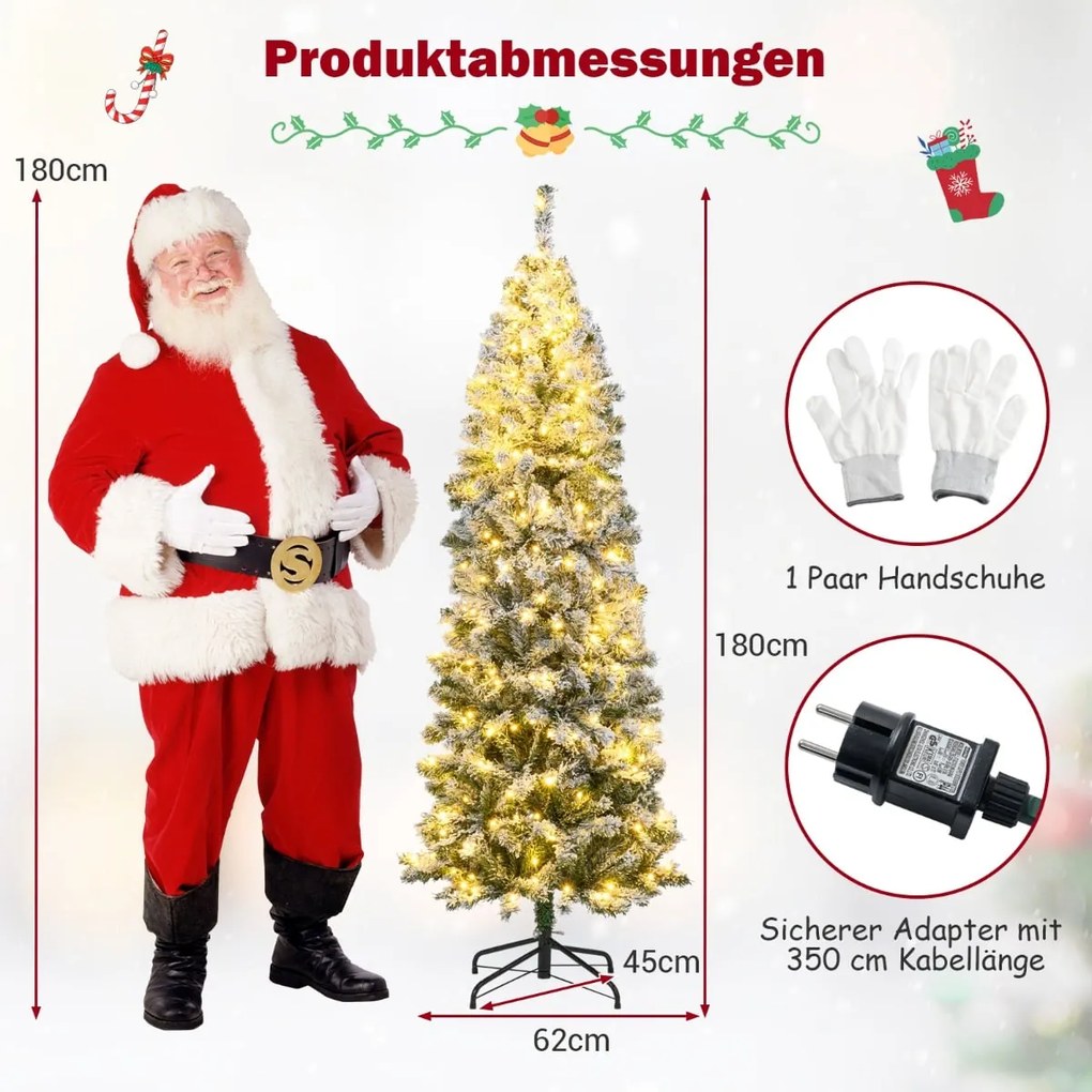 Costway 180 cm Umělý vánoční stromeček s 260 teplými bílými LED světly
