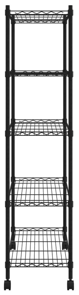 Úložný regál s kolečky - 5 polic - černý | 75x35x155 cm