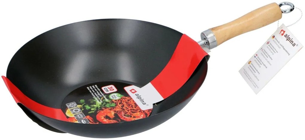 Alpina Pánev wok s dřevěnou rukojetí, 30 cm