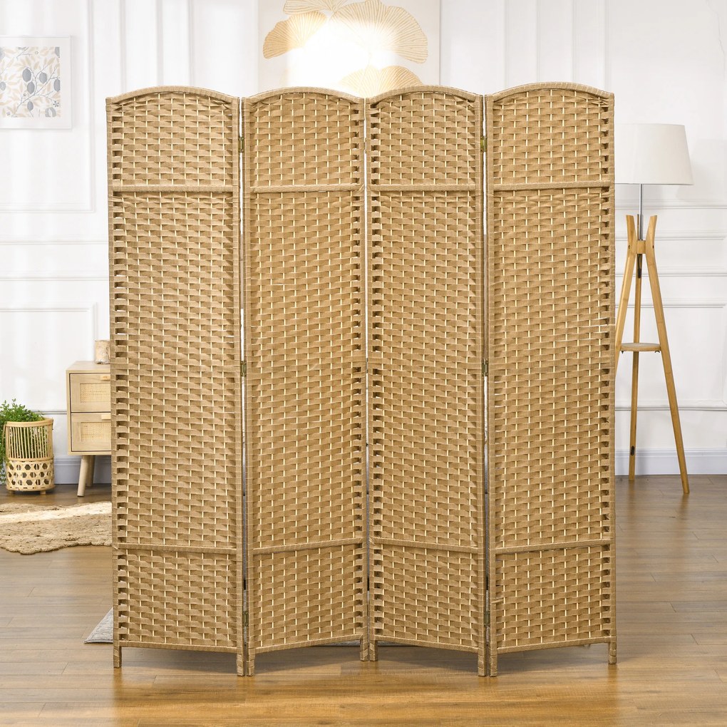 HOMCOM Interiérový dřevěný příčka 4 panely 160 x 170 cm Skládací zástěna s tkanou úpravou, dělicí přepážka pro obývací pokoj, ložnici, domácnost, pří…