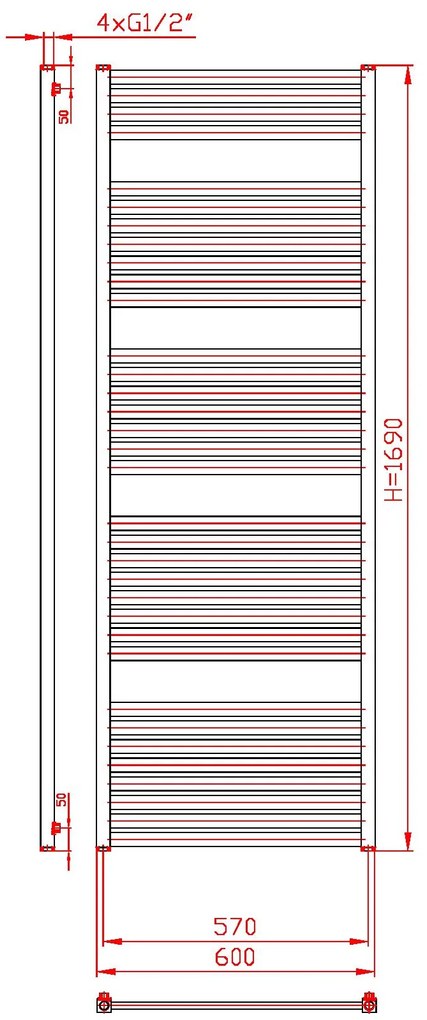 Thermal Trend KH-EM 450 x 1690 elektrický topný žebřík, 700W KH-EM 450/1690-700W antracit