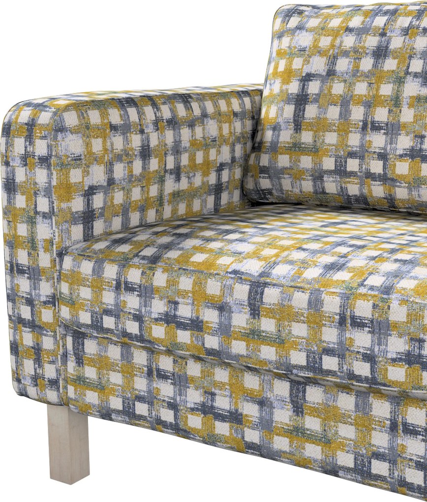 Potah na křeslo IKEA Karlstad, krátký barva modrá látka pletený vzor, vzorované