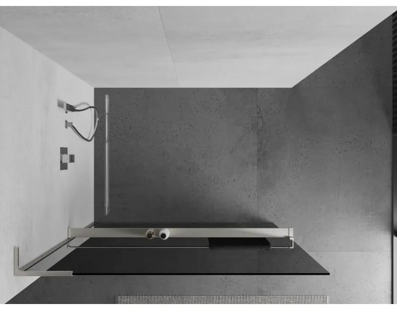 Mexen Kioto+ L, sprchová zástěna Walk-In s poličkou a věšákem 100 x 200 cm, 8mm šedé sklo, broušená ocel profil, 800-100-123-97-40