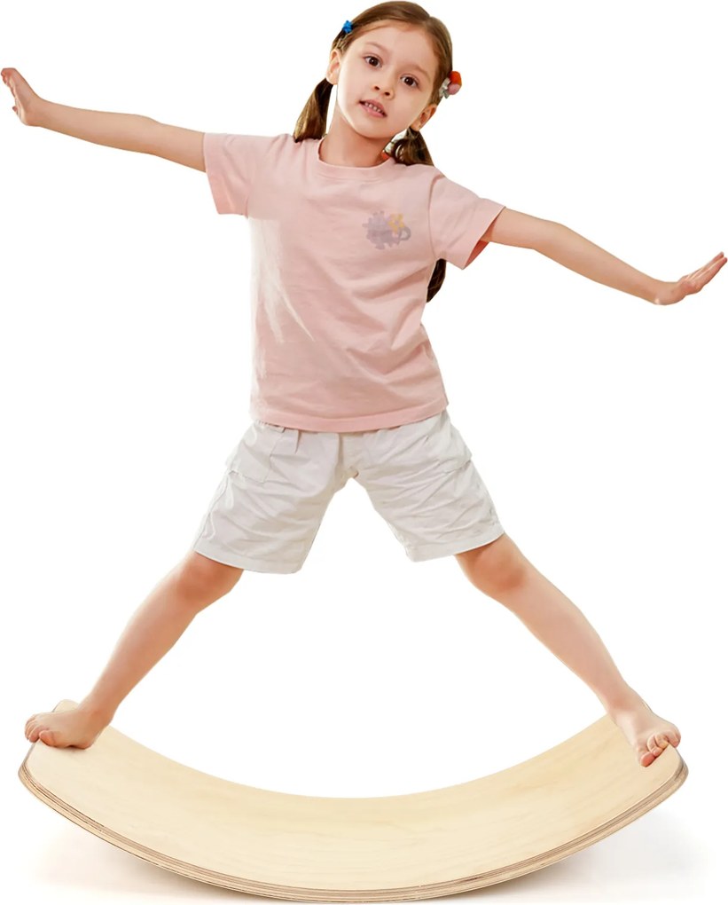 Costway Balance Board Curvy Board Balanční prkno ze dřeva – 90 × 30 cm, přírodní