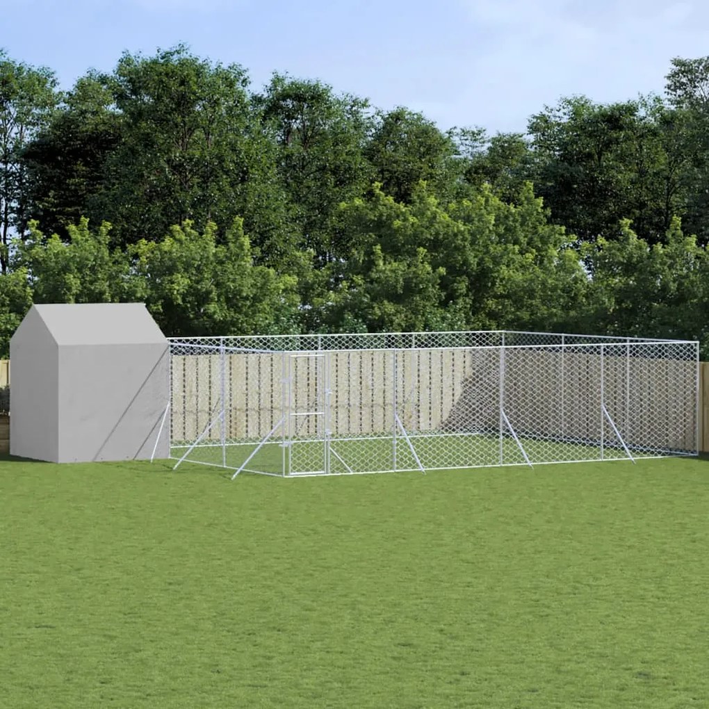 Venkovní psí kotec se střechou stříbrný 10 x 6 x 2,5 m ocel 3190480