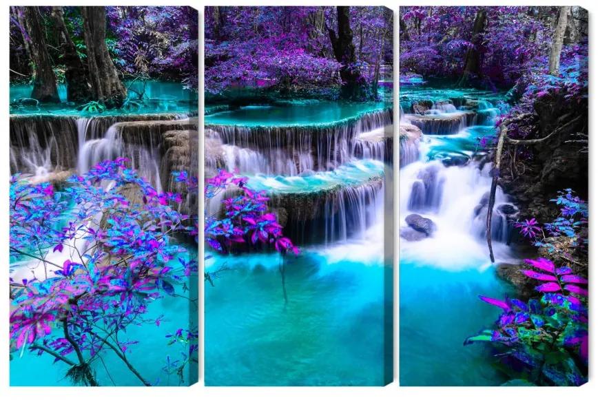 Vícedílný obraz Vodopád Huay Mae Khamin Nedostatek Nedostatek Přírodní plátno 180x120