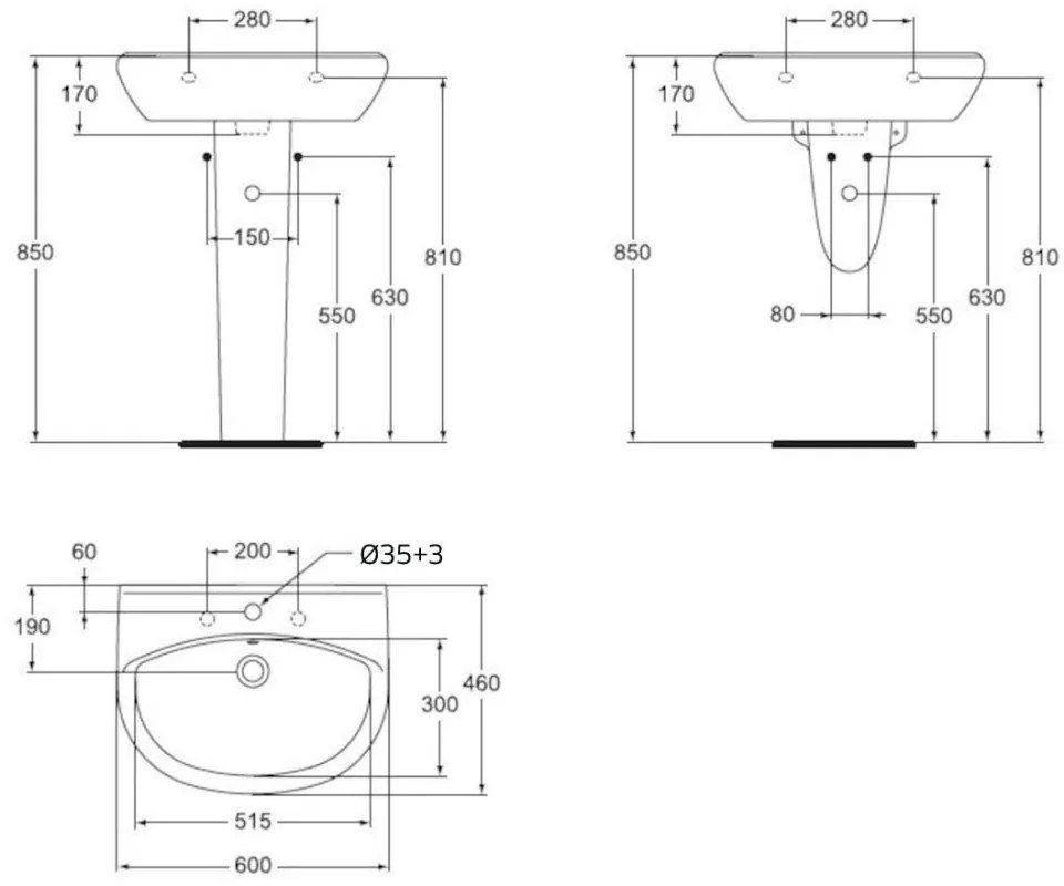 Mereo Mereo, Umyvadlo s otvorem pro baterii, keramika, VSD60N (W409601)
