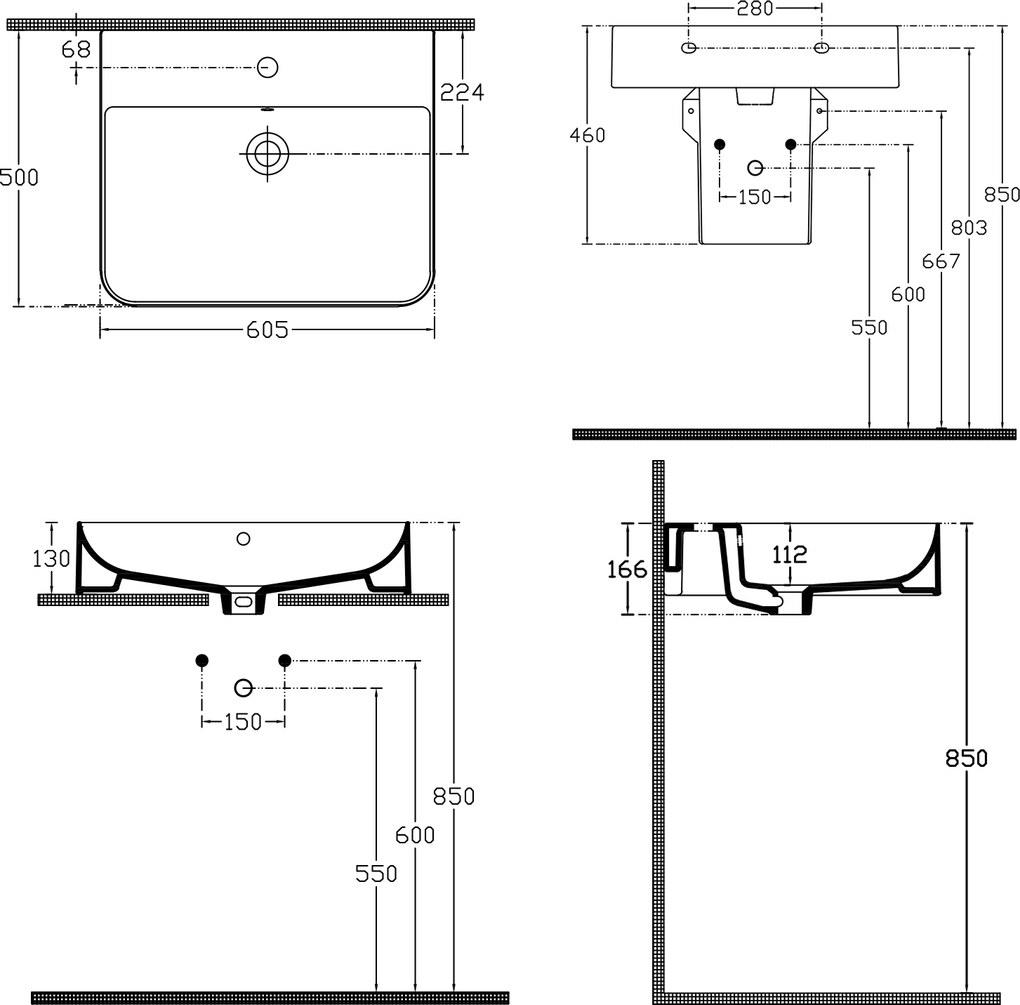 Isvea Sott Aqua umyvadlo 61 x 50 cm závěsné/na desku bílá 10SQ51061