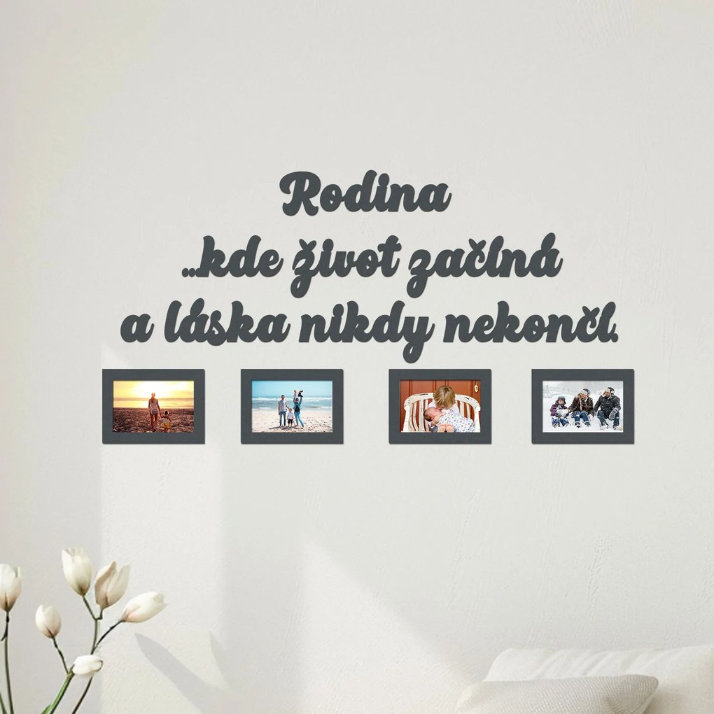 dřevo života Dřevěný fotorámeček Rodina kde života začíná Zvolte barvu dekoru: Wenge, Zvolte velikost fotografie (cm): 13x18