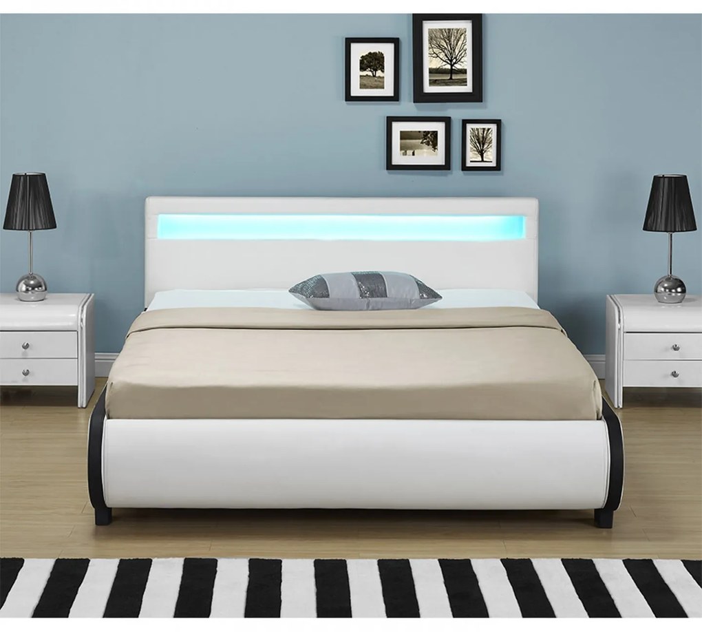 Goleto Čalouněná postel Bilbao s úložným prostorem a LED osvětlením 140 x 200 cm | bílá