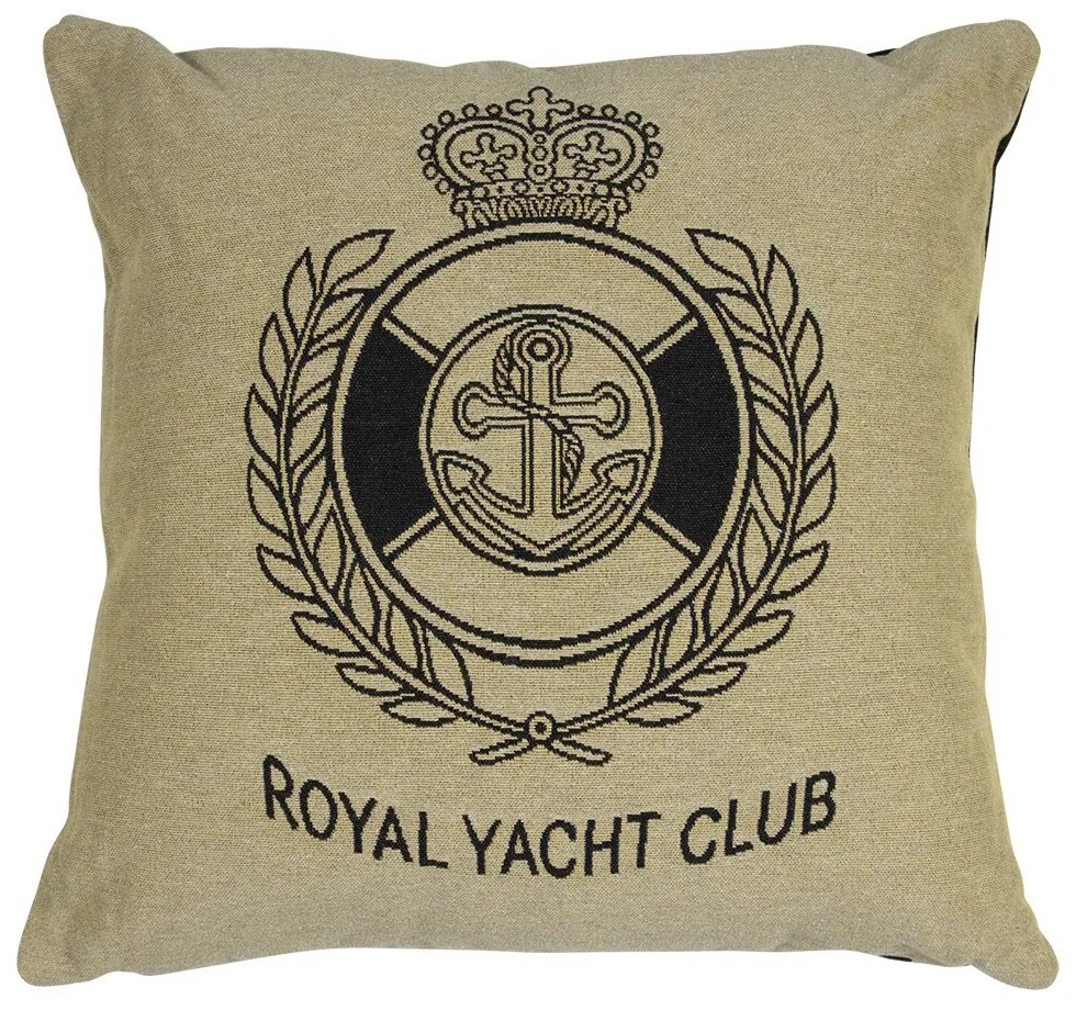Béžovo-černý gobelínový polštář Royal Yacht Club - 45*45*16cm