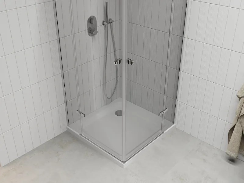 Mexen Roma Duo, sprchový kout s 2-křídlými dveřmi 100 (dveře) x 100 (dveře) cm, 6mm čiré sklo, chromový profil + slim sprchová vanička 5cm bílá, 854-100-100-01-02-4010