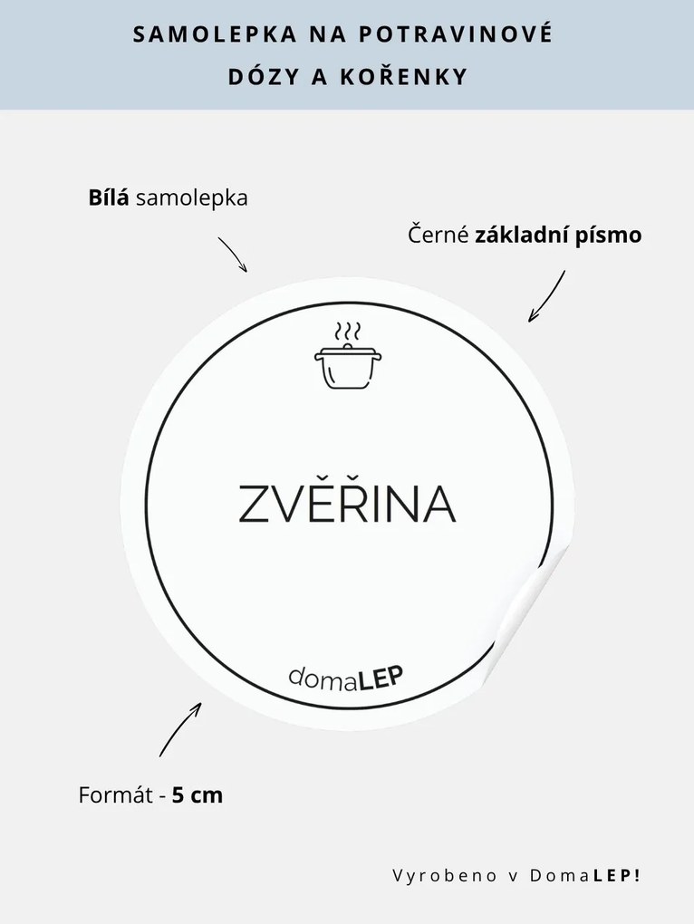 Samolepka na kořenky ZVĚŘINA bílá 5 cm základní písmo