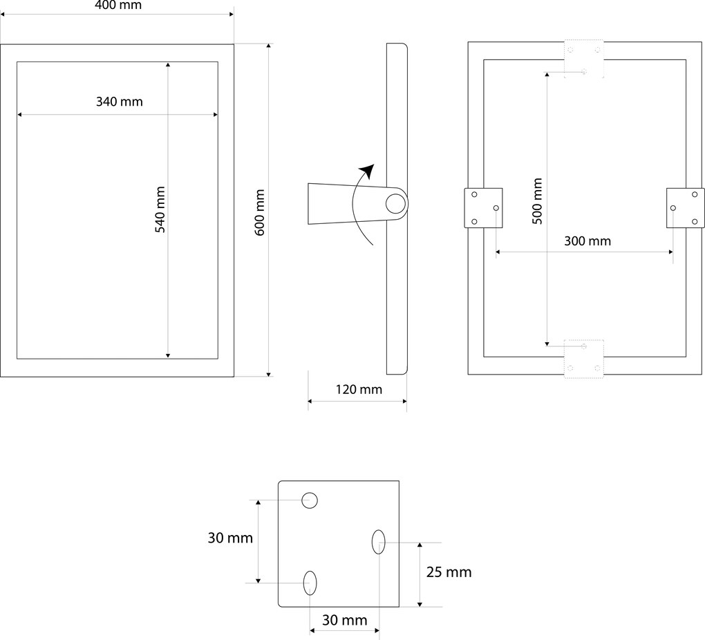 Sapho Sapho, HANDICAP Zrcadlo výklopné 40x60cm, černá, XH007B
