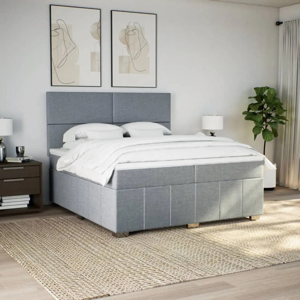 Box spring postel s matrací světle šedá 200 x 200 cm textil 3294068