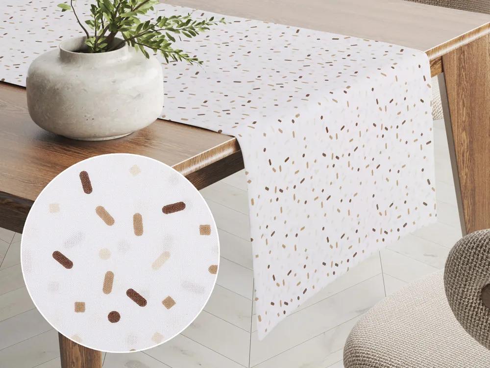 Biante Bavlněný běhoun na stůl Sandra SA-396 Hnědo-béžové konfety na bílém 20x160 cm