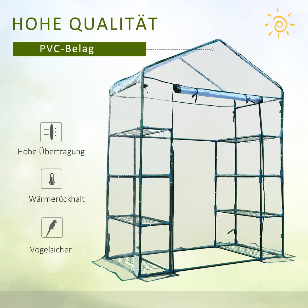 Outsunny Zahradní Skleník 4-Úrovňový s Policemi Ocelová Konstrukce pro Rostliny Květy Rajčata 143x73x195 cm Průhledný