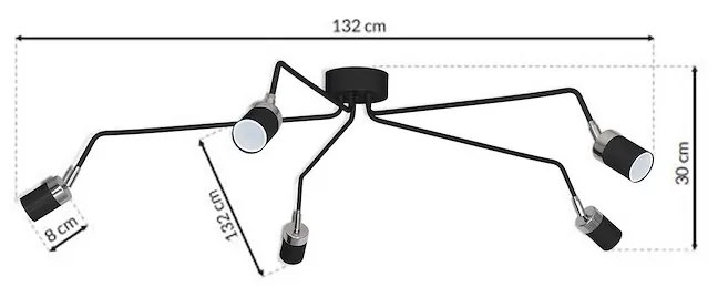 Stropní svítidlo Joker, 5x černé kovové stínítko, b/ch