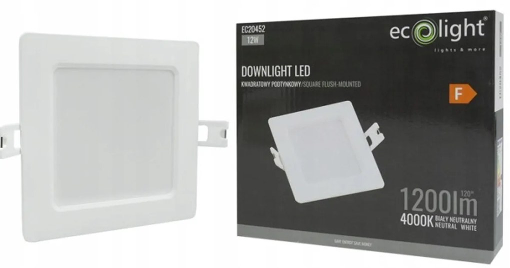 ECOLIGHT LED stropní svítidlo zapuštěné 12W 1200lm 4000K čtvercové