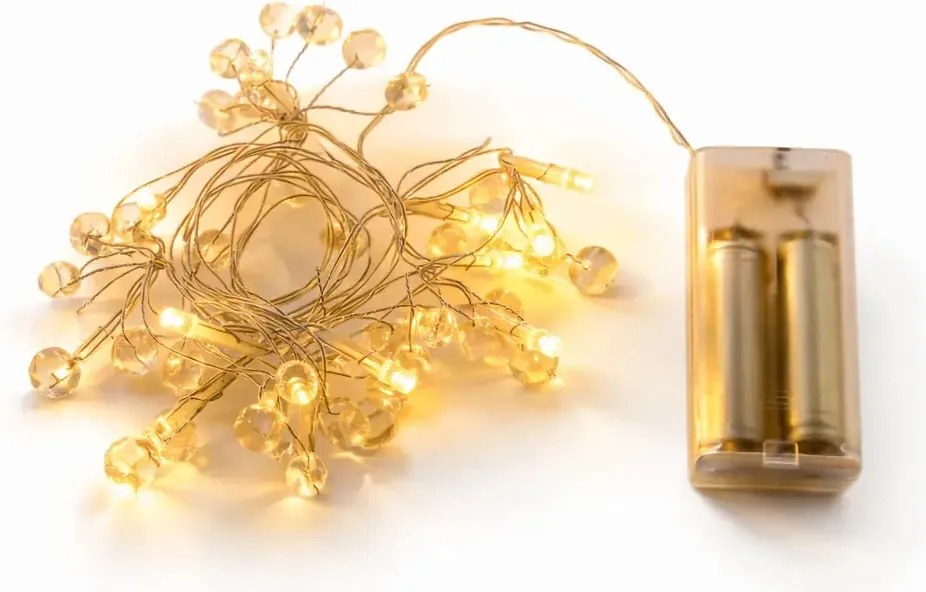 LED světýlka na baterie, krystalky, 1,3 m, teple bílá, 10 diod, čirý kabel, IP20 interiér, 2 × AA