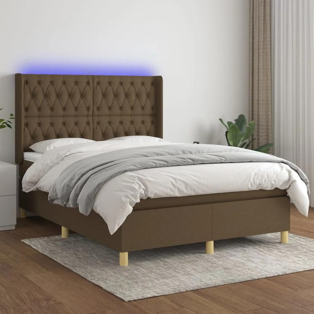 Box spring postel s matrací a LED tmavě hnědá 140x200 cm textil,  3139120