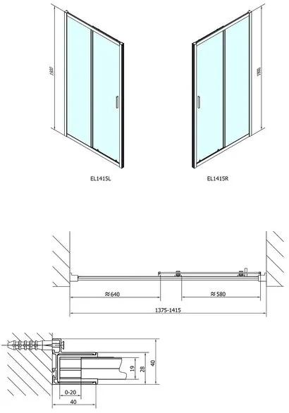 Polysan Easy Line Sprchové dveře posuvné 140cm, čiré sklo, EL1415
