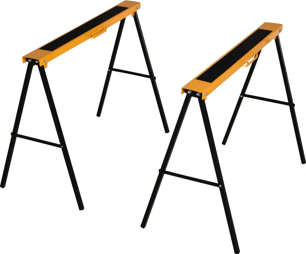 Pracovní kozlík HOMCOM skládací ocelový kozlík s protiskluzovou úpravou v oranžové a černé barvě 99,5 x 50 x 78 cm s nosností 125 kg