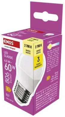 Emos lighting LED žárovka Classic Mini Globe / E27 / 6,5 W (60 W) / 806 lm / teplá bílá 1525733293