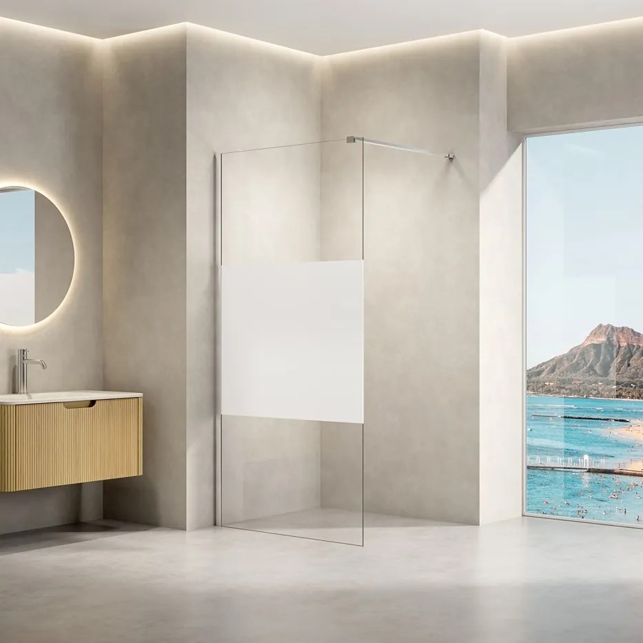 Erga Paris, sprchová zástěna Walk-In 110x200 cm, 8mm čiré/mléčné sklo, měděný matný profil, ERG-V02-PARIS-110x200-MF-CO