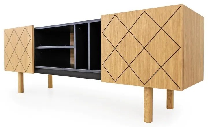 Černý/přírodní TV stolek v dekoru dubu 175x60 cm Porto – Woodman