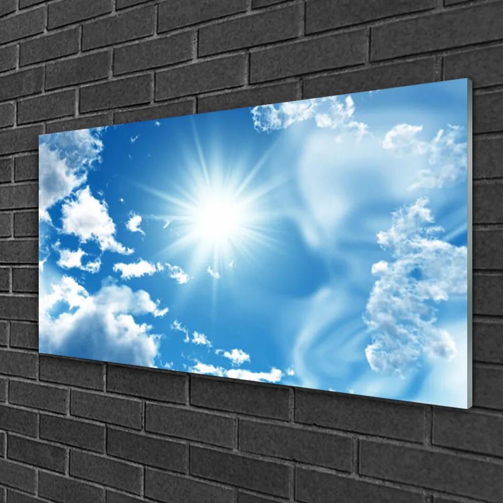 Obraz na skle Slunce Mraky Nebe Modř 140x70 cm