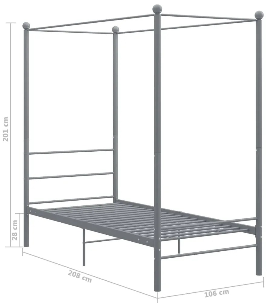 vidaXL Marketos Rám postele s nebesy šedý kovový 90 x 200 cm