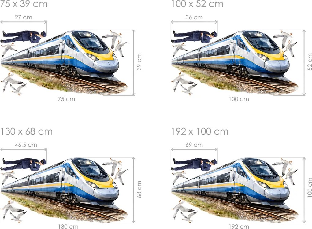 Vlak Pendolino textilní přelepitelné samolepky na zeď arch 192 x 100 cm