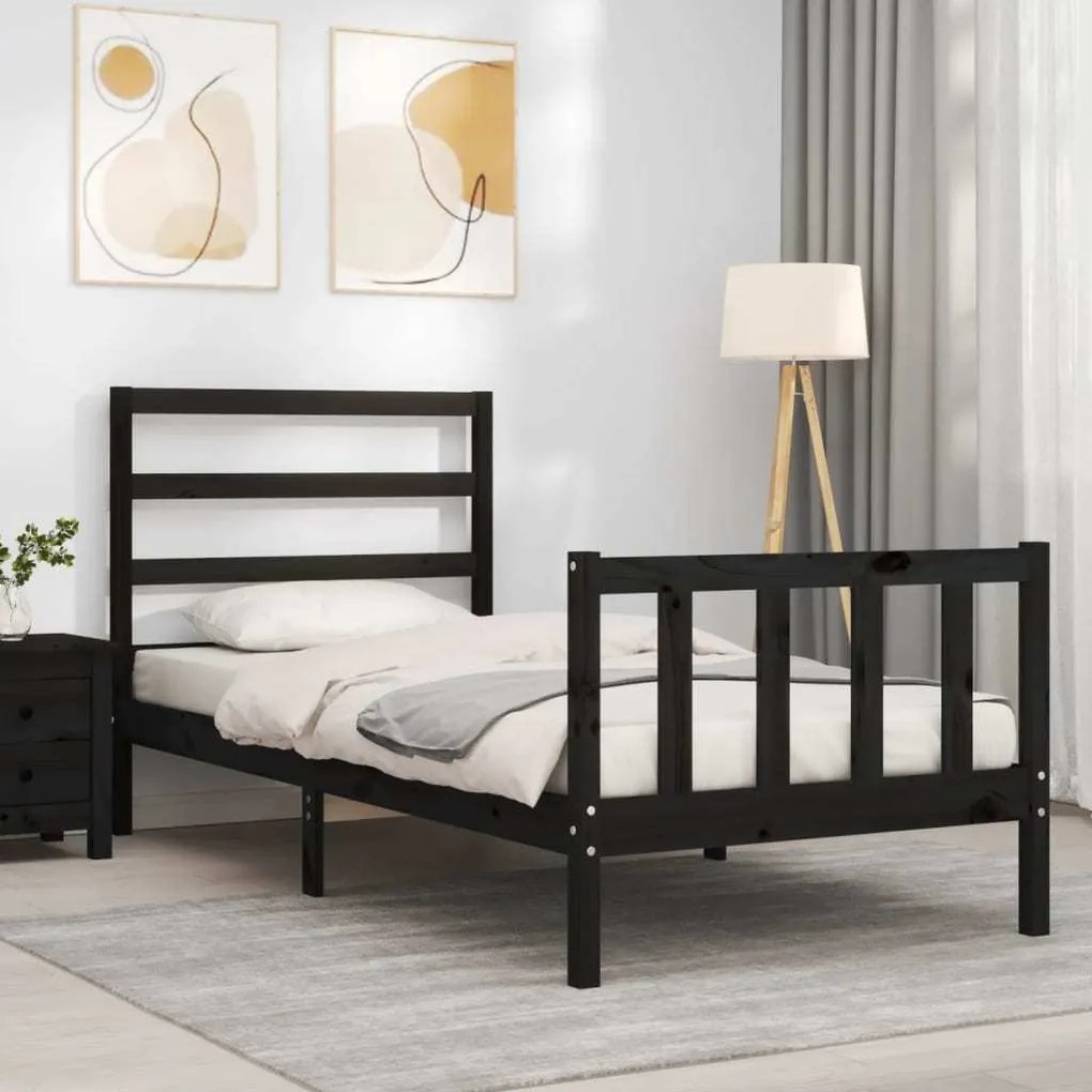vidaXL Rám postele s čelem 100 x 200 cm masivní dřevo [3191897] Barva: Černá