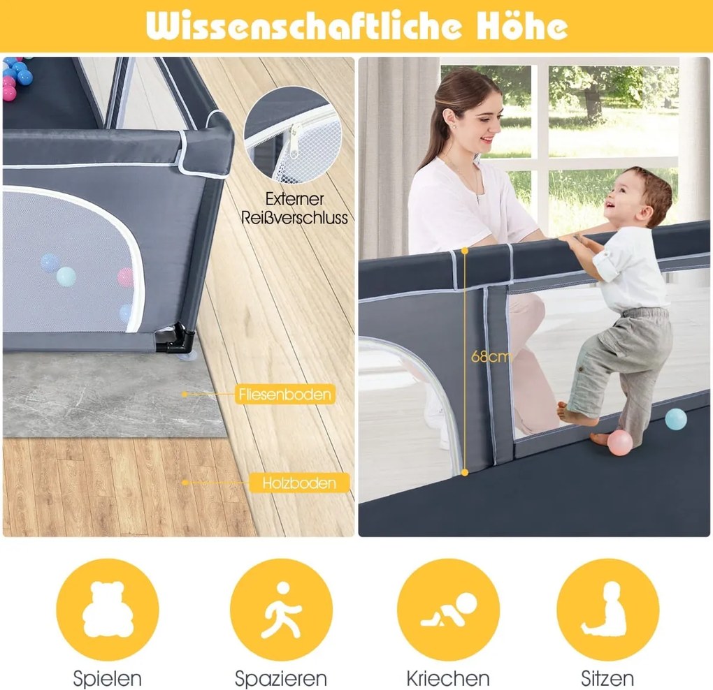 Costway Dětská ohrádka s 50 hracími míčky ohrádka se zipem tmavě