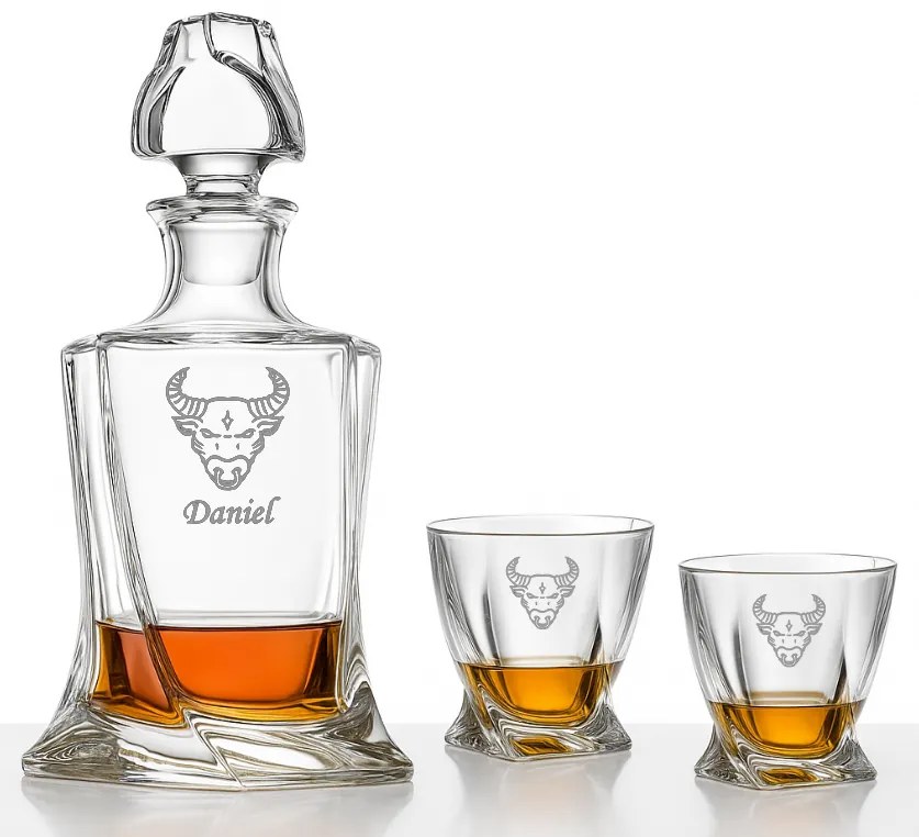 Dekorant Whisky set Quadro 1+2 s vypískovaným znamením zvěrokruhu a jménem
