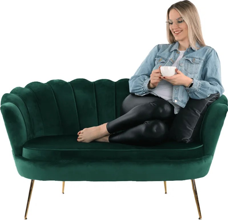 Lavice ve stylu Art-deco, smaragdová Velvet látka / gold chrom-zlatý, NOBLIN