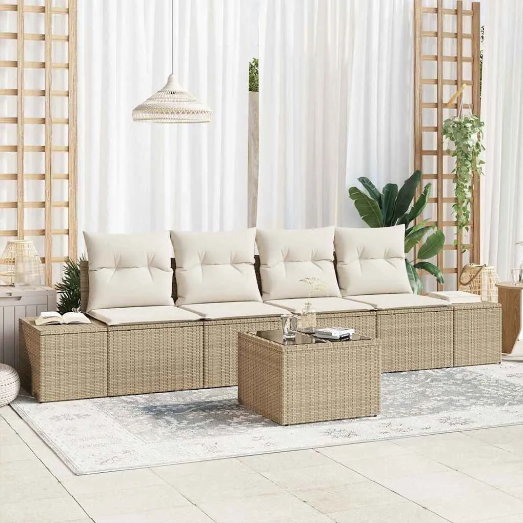 Set pohovek 5 ks Béžová a krémová polyratan 3346931