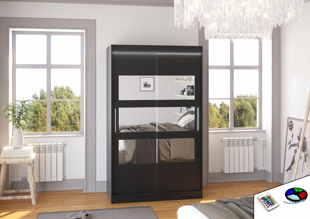 ADRK Furniture Posuvná skříň se zrcadlem a LED osvětlením KOLORADO 120 ADRK-SW-KOL-B-120+L
