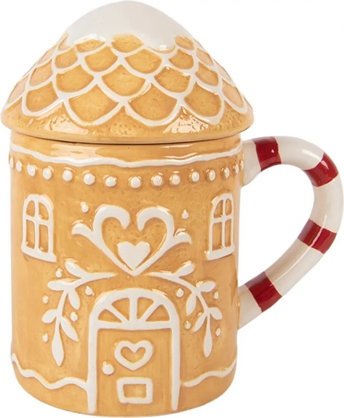 Keramický hrnek perníková chaloupka s víčkem - 13*10*15 cm / 350 ml