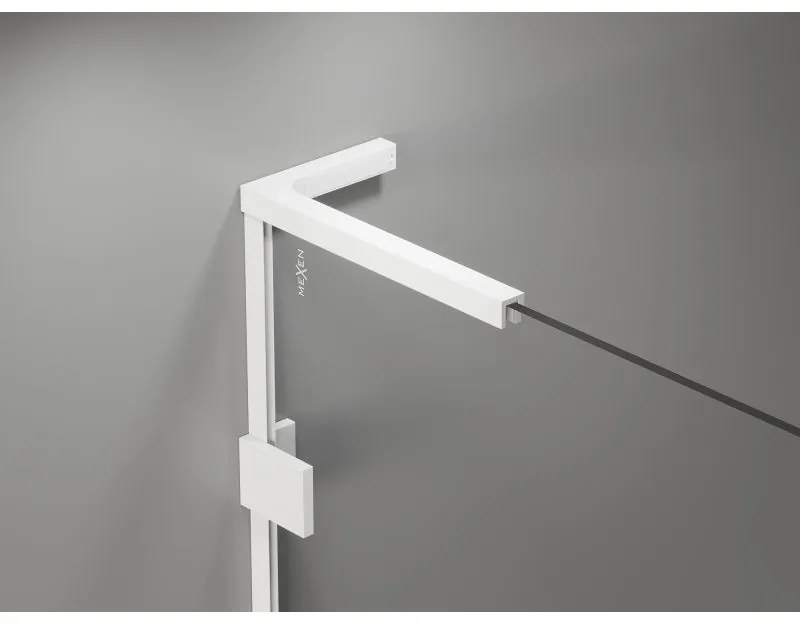 Mexen Lunar, L pětiúhelníkový sprchový kout naklápěcí doleva 80 x 80 cm, 8mm čiré sklo, bílý profil, 831L-080L-080P-20-00-L