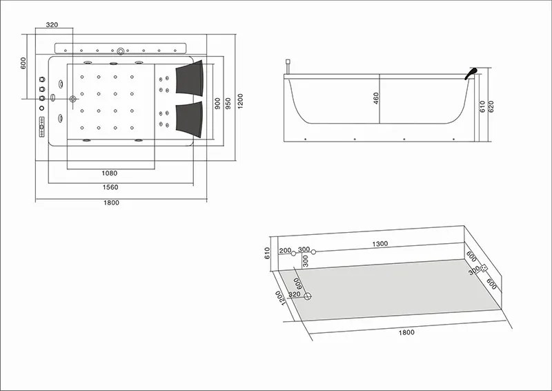 BPS-koupelny Hydromasážní vířivá vana Fenix 606BH 180x120 s ohřevem vody, levá