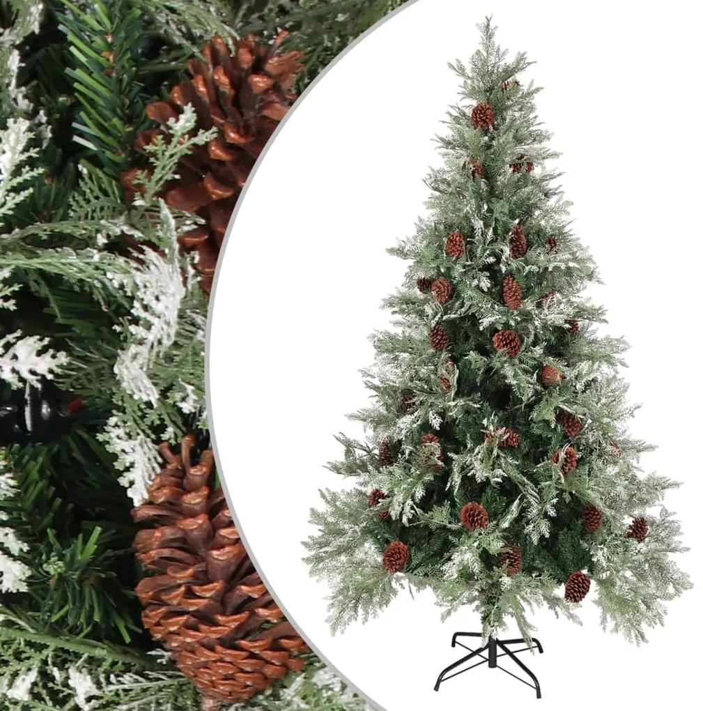 Vánoční stromek se šiškami zelenobílý 195 cm PVC a PE 340535
